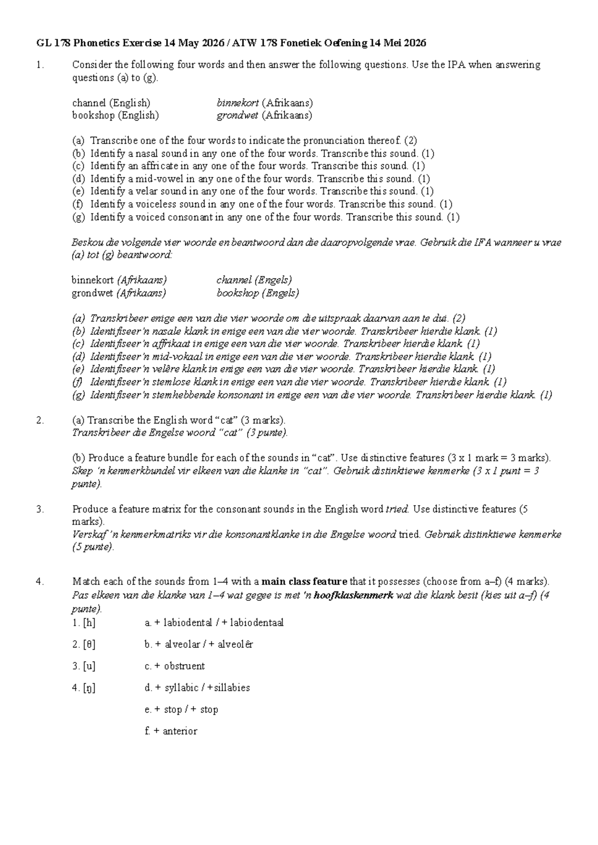 GL 178 Phonetics Exercise: Sound Transcription & Analysis - Studocu