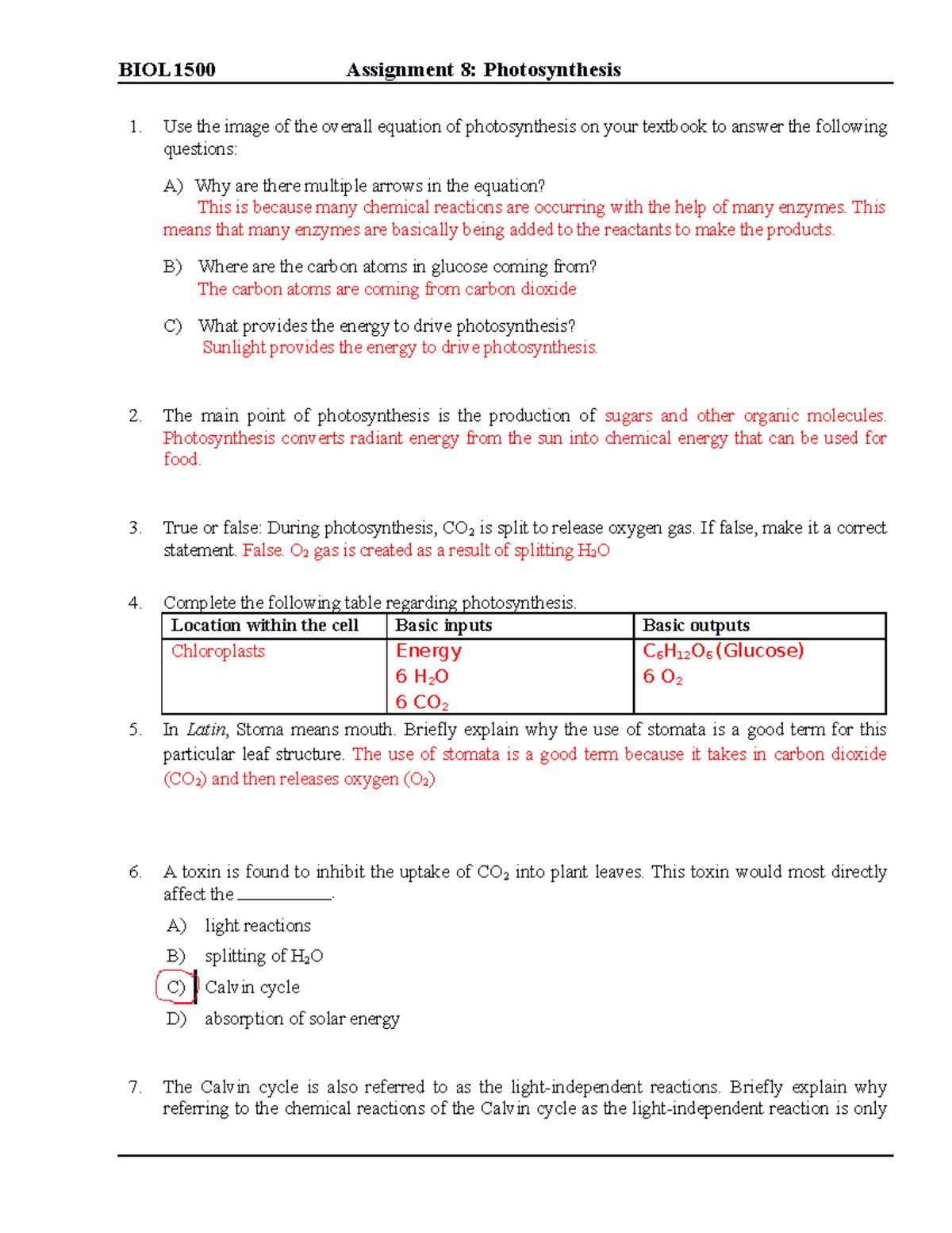 Assignment 8 Ch 10 Photosynthesis: Review - BIOL1500 Assignment 8 ...