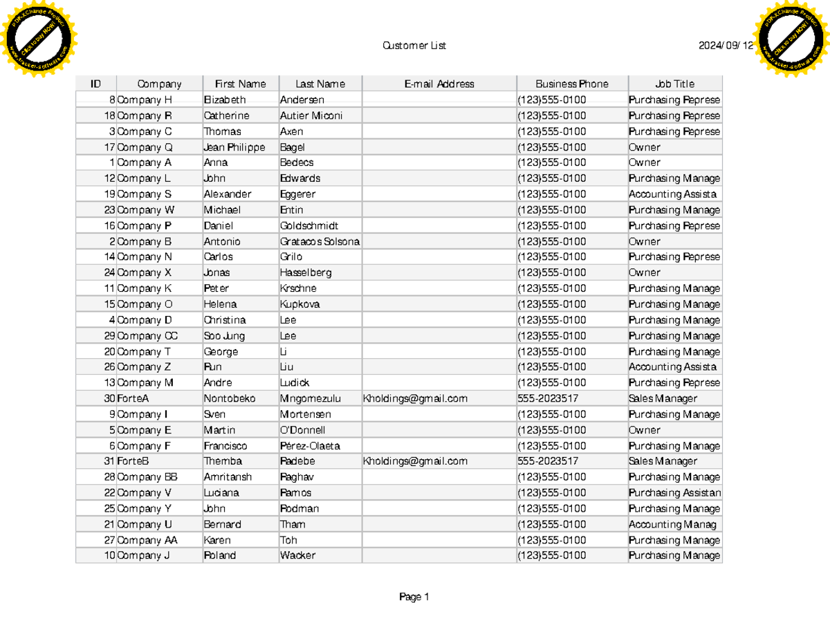 Customer List - Part of a practical 2 - Customer List 2024/09/ Page 1 ...
