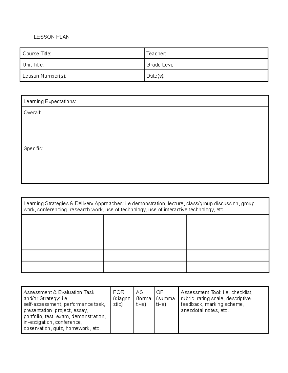Lesson Plan Template for Effective Teaching Strategies - Studocu