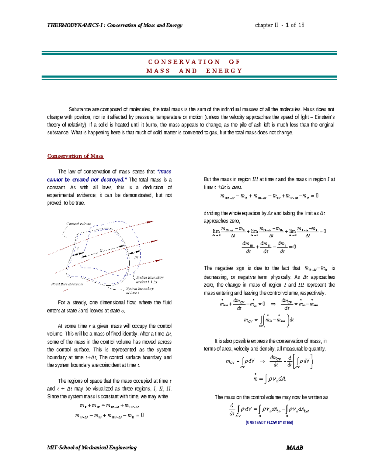 LEC Thermo I 2: Conservation of Mass and Energy Principles - Studocu