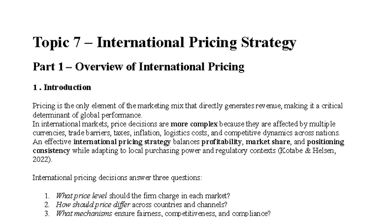 Topic 7 - International Pricing Strategy: Overview and Key Concepts ...