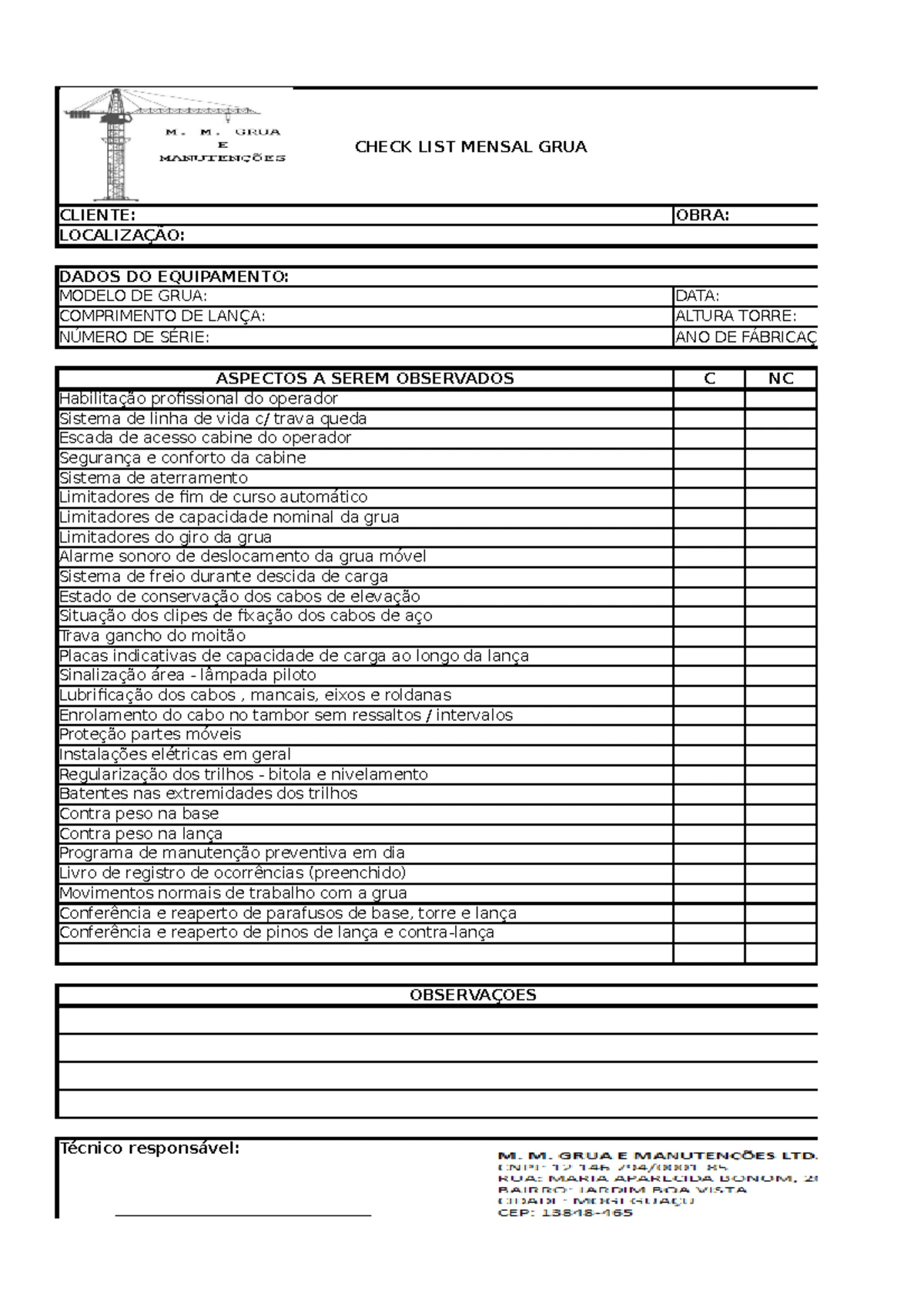 CHECK LIST SEGURANÇA ANDAIME - INSPEÇÃO DIÁRIA E REQUISITOS HNK - Studocu