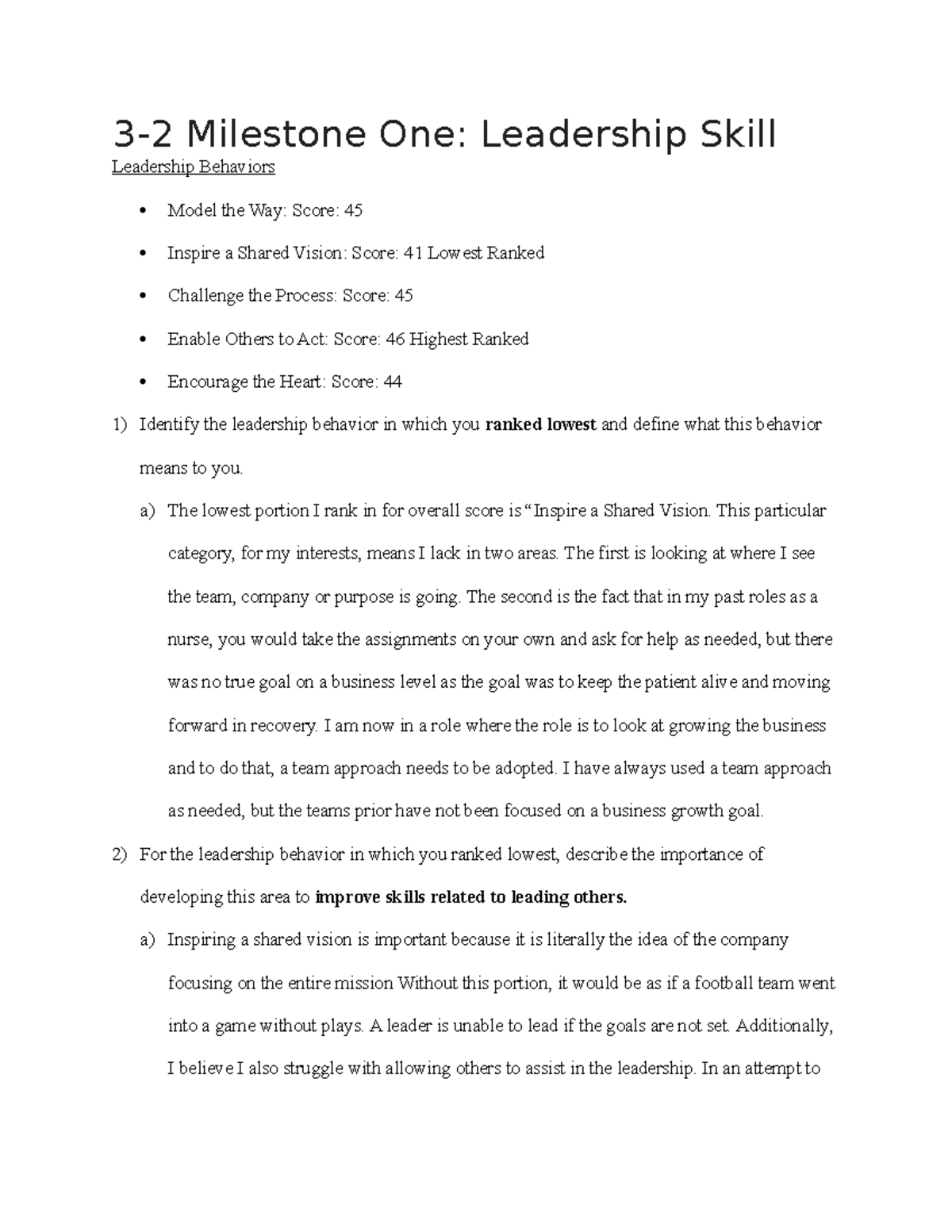 3-2 Milestone One Leadership Skill - 3-2 Milestone One: Leadership ...