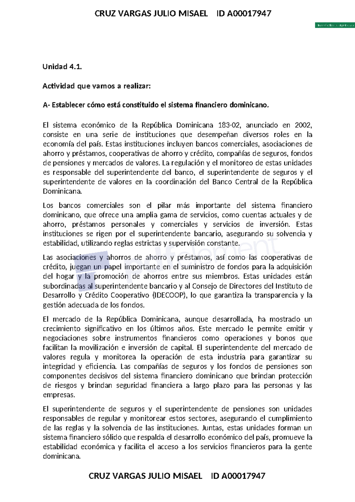 Unidad 4.1: Análisis del Sistema Financiero Dominicano y Créditos - Studocu