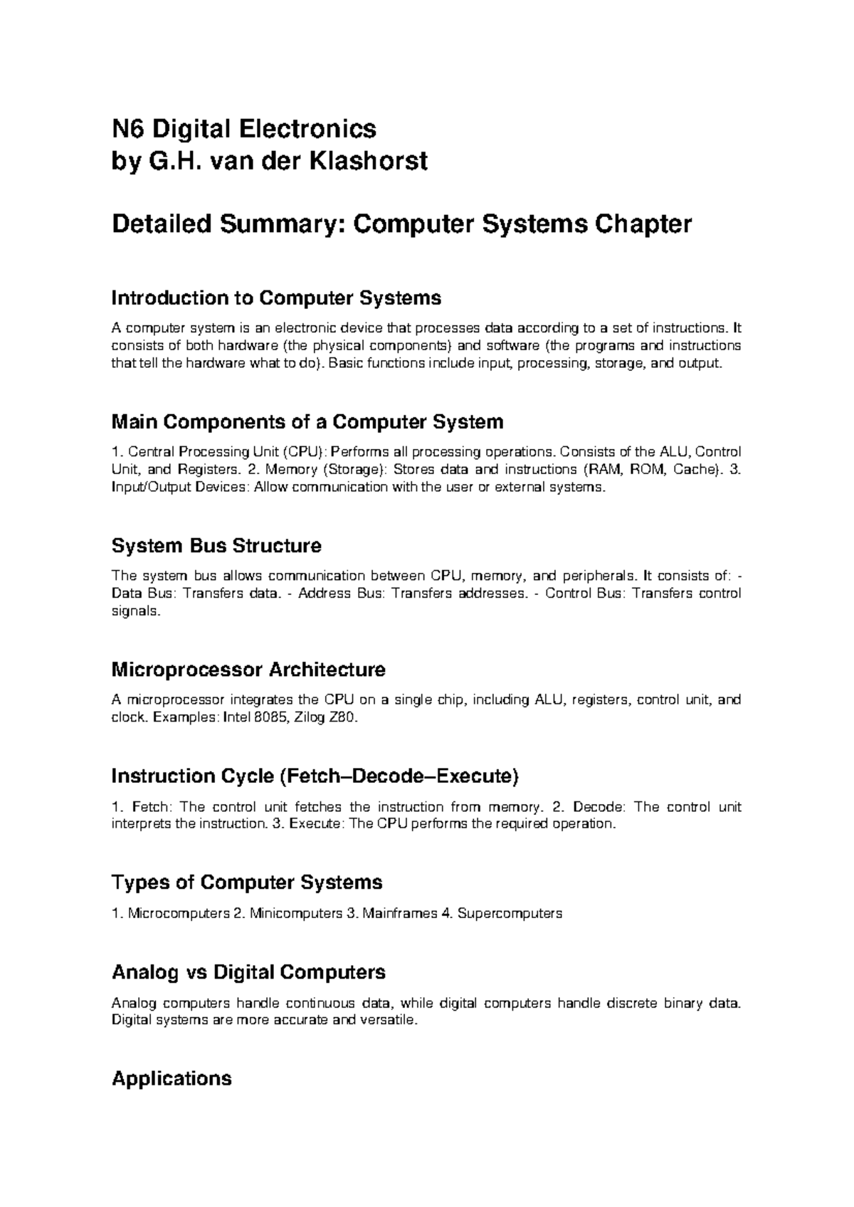 Computer Systems N6 Detailed Summary: Digital Electronics Overview ...