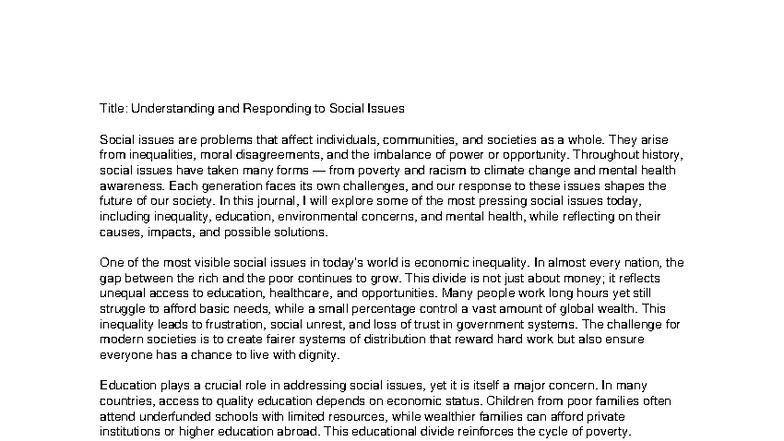 Social Issues Journal - Essay on Inequality, Education, and Environment ...