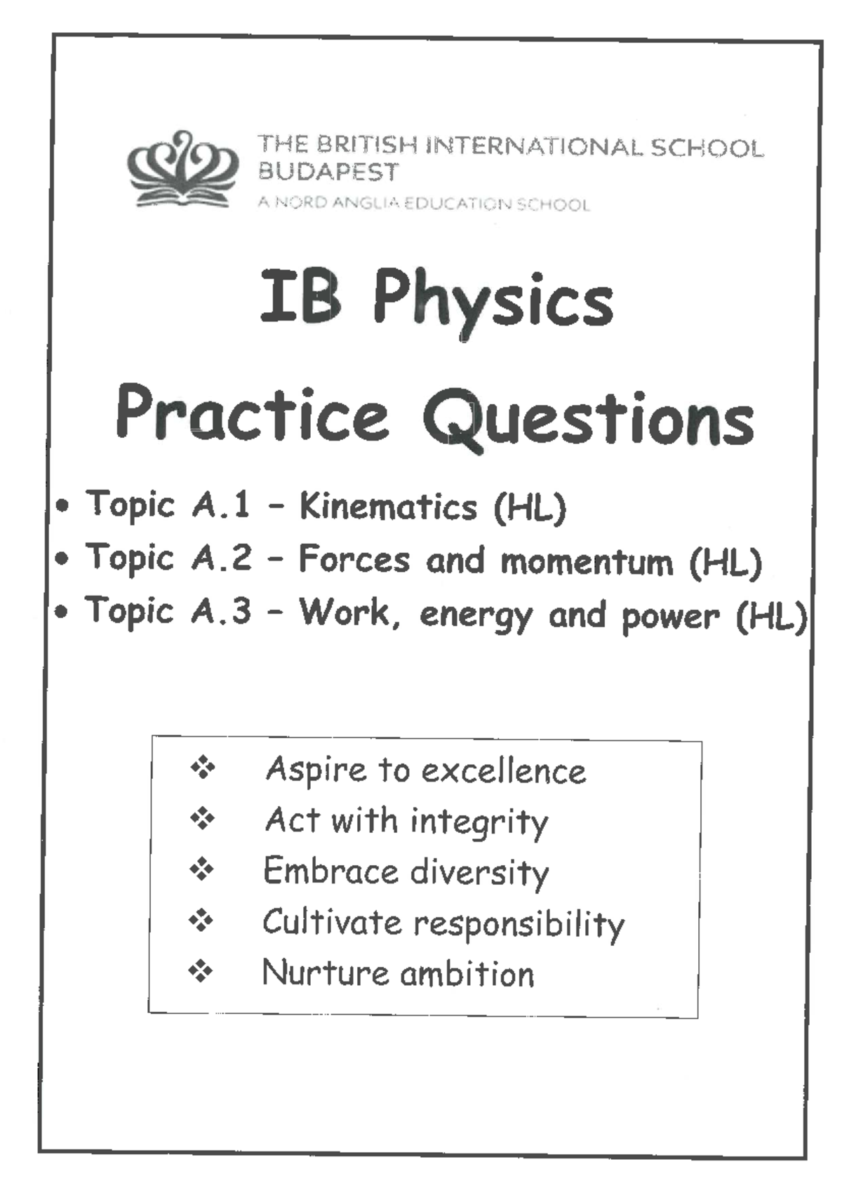 IB Physics HL Practice Questions: Kinematics, Forces & Energy - Studeersnel