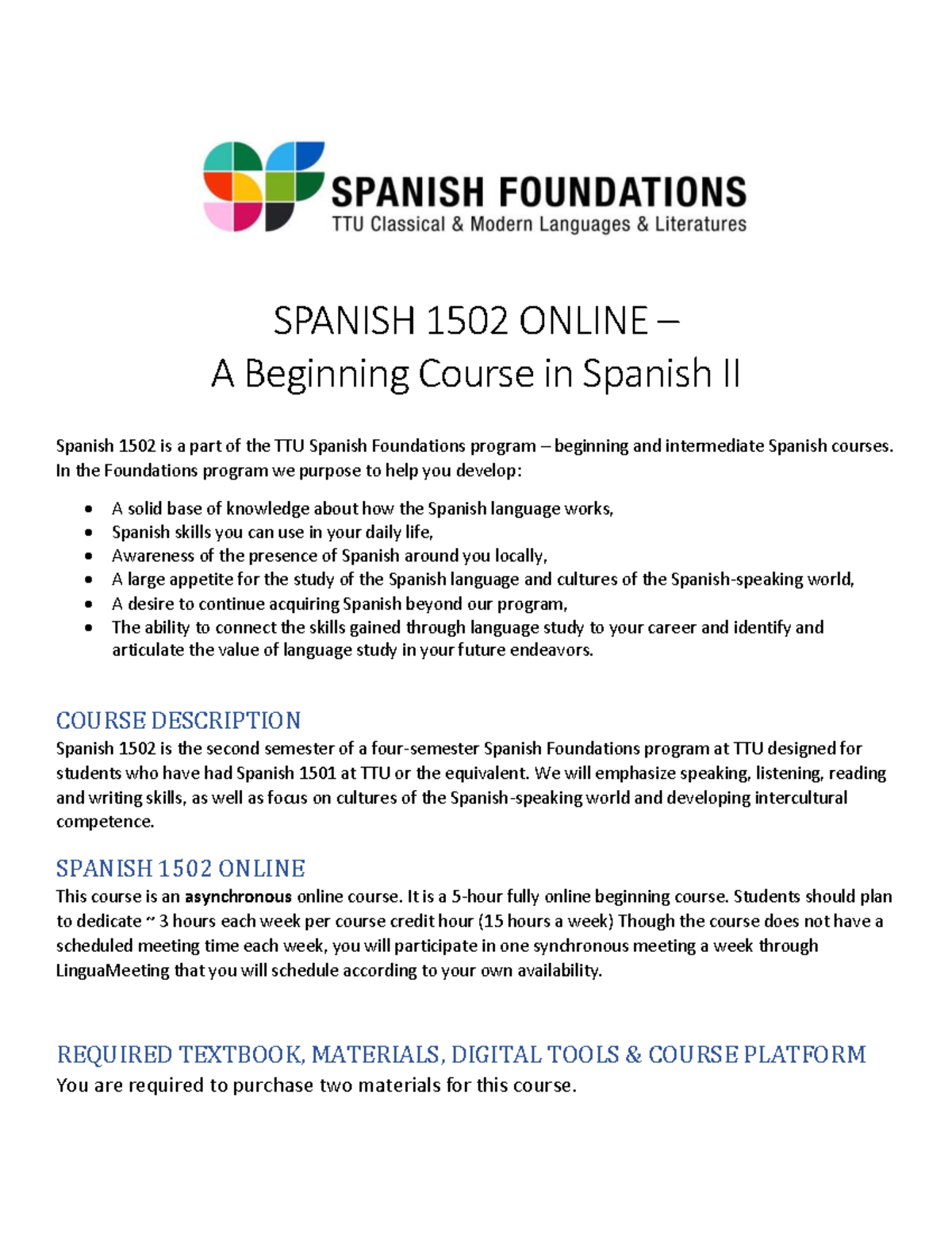 SPAN 1502 FALL 2025 Online Course Syllabus and Overview - Studocu