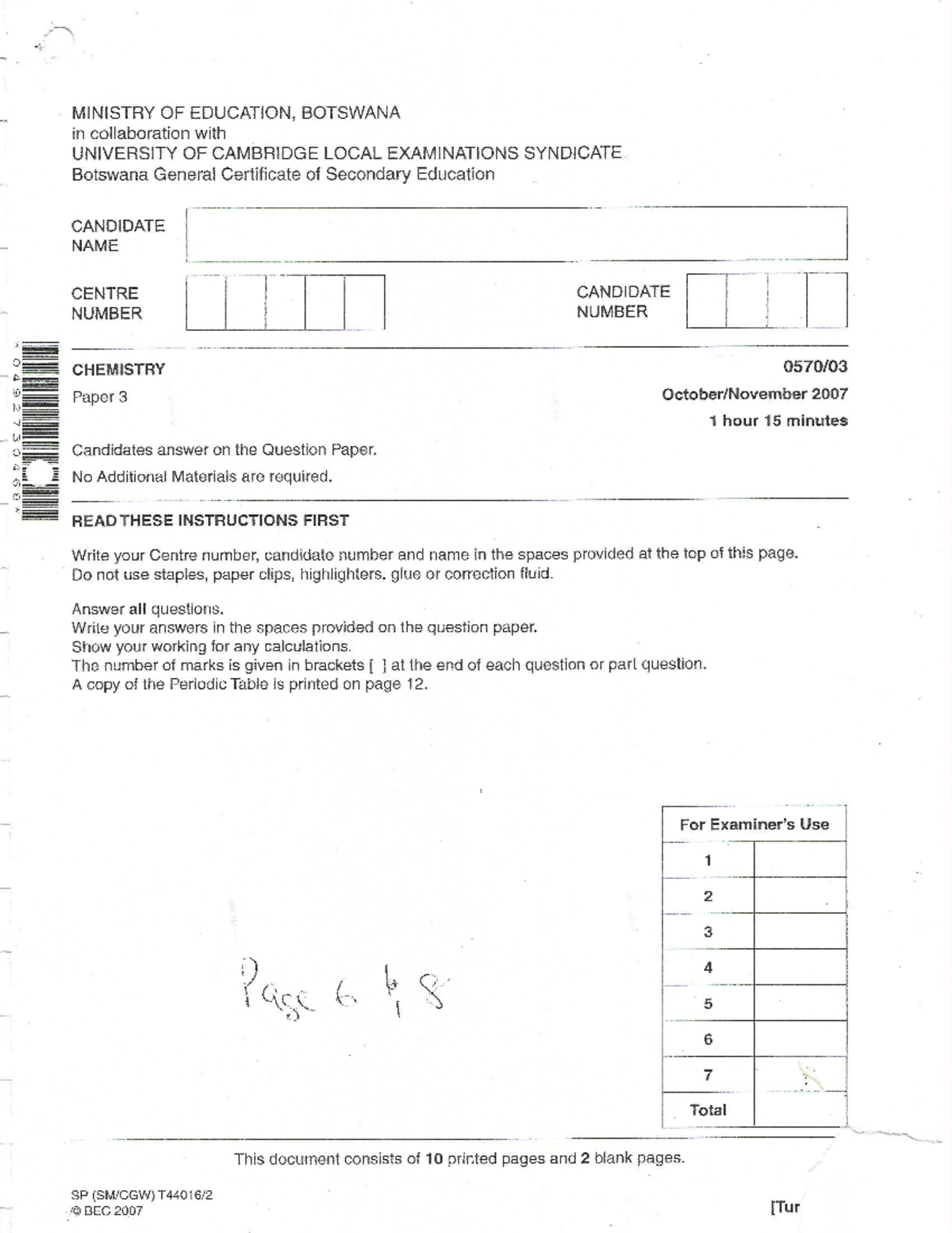 2007 BEC Chemistry Paper 3 Exam Questions and Instructions - Studocu