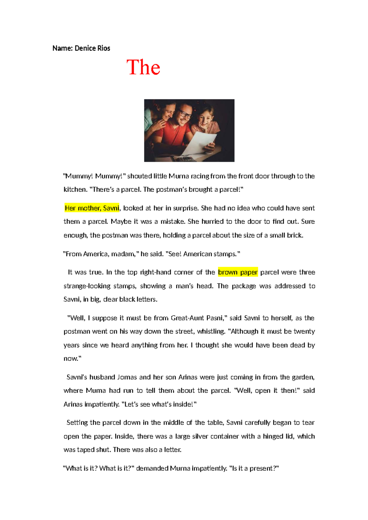 Taller 6 Lectura: El Misterio del Paquete de Pasni - Studocu