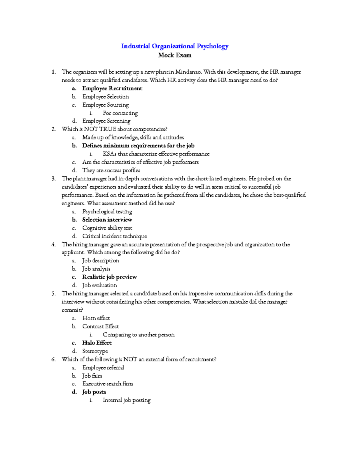 Industrial Organizational Mock Exam - Industrial Organizational ...