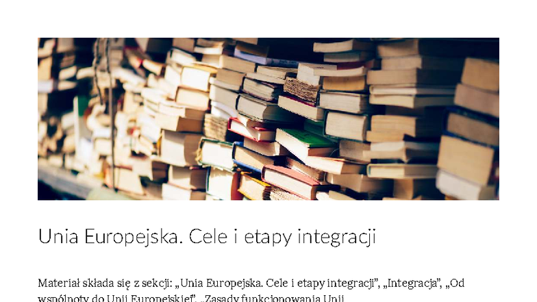 Unia Europejska: Cele i Etapy Integracji - Materiały do Nauki - Studocu