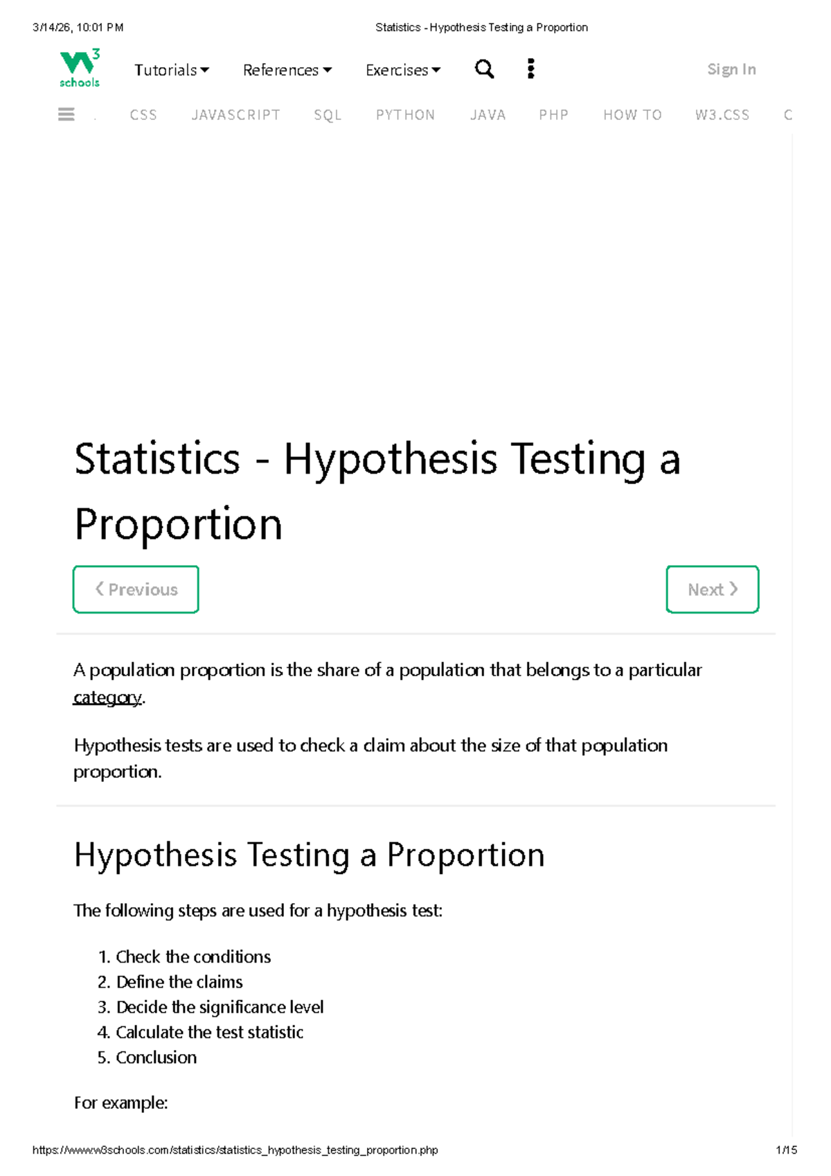 Statistics 10:01 PM - Hypothesis Testing a Proportion Guide - Studocu
