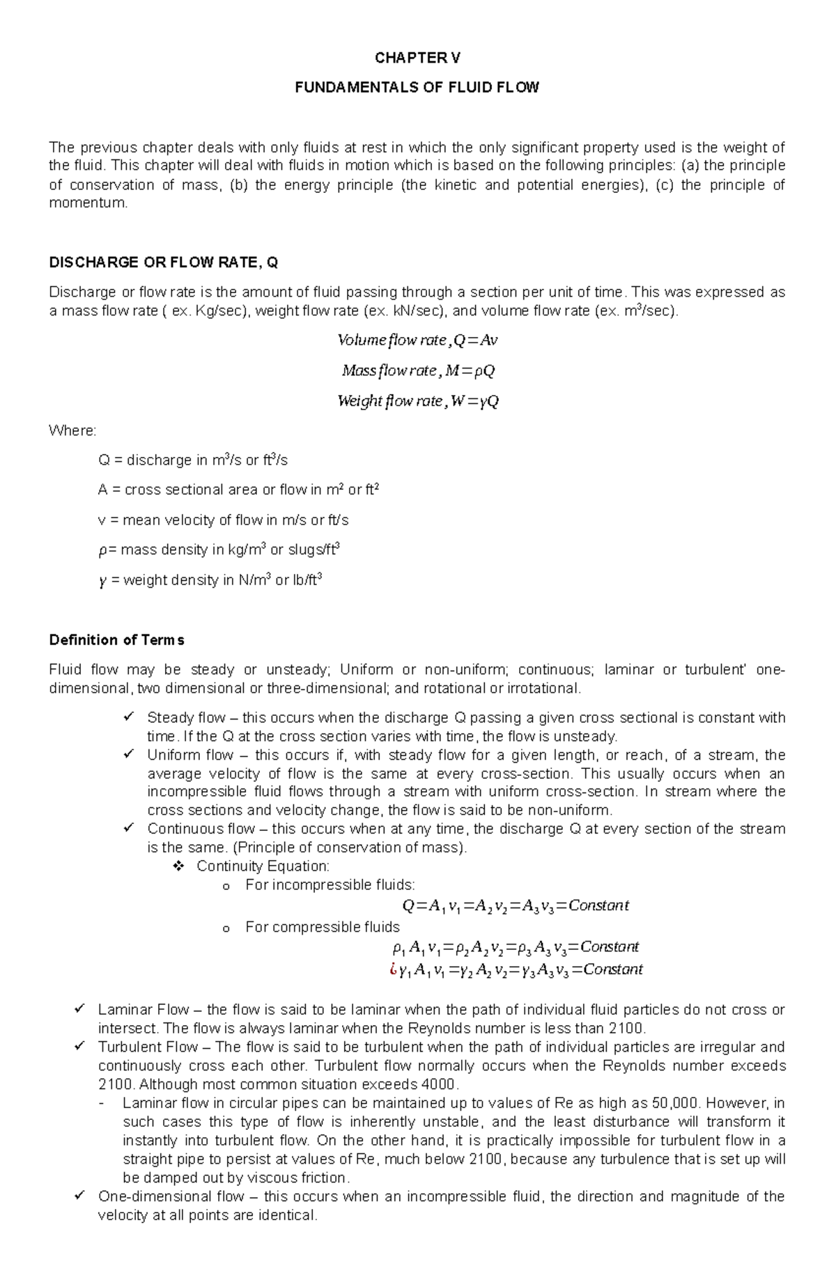 Chapter 5 - Fundamentals of Fluid Flow: Key Concepts and Equations ...