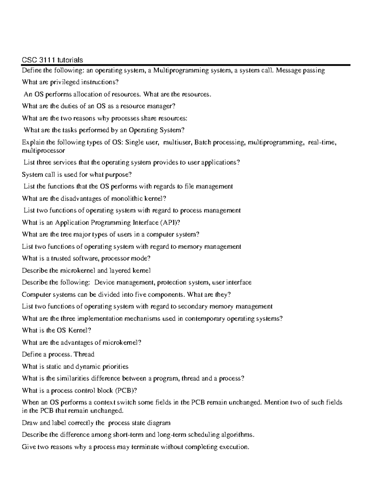 CSC 3111 tutorials - Test - CSC 3111 tutorials Define the following: an ...