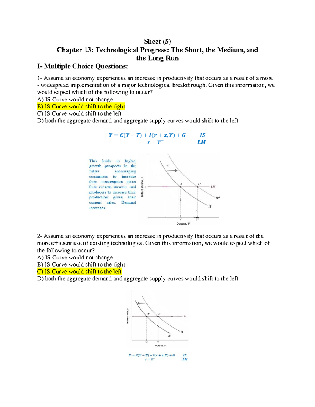 Sheet 5: Chapter 13 - Technological Progress MCQs and Answers - Studocu