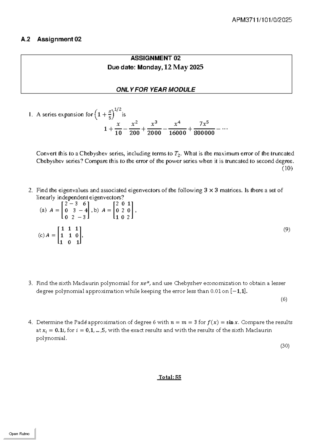 APM3711 Assignment 02: Series Expansions & Eigenvalues Analysis - Studocu