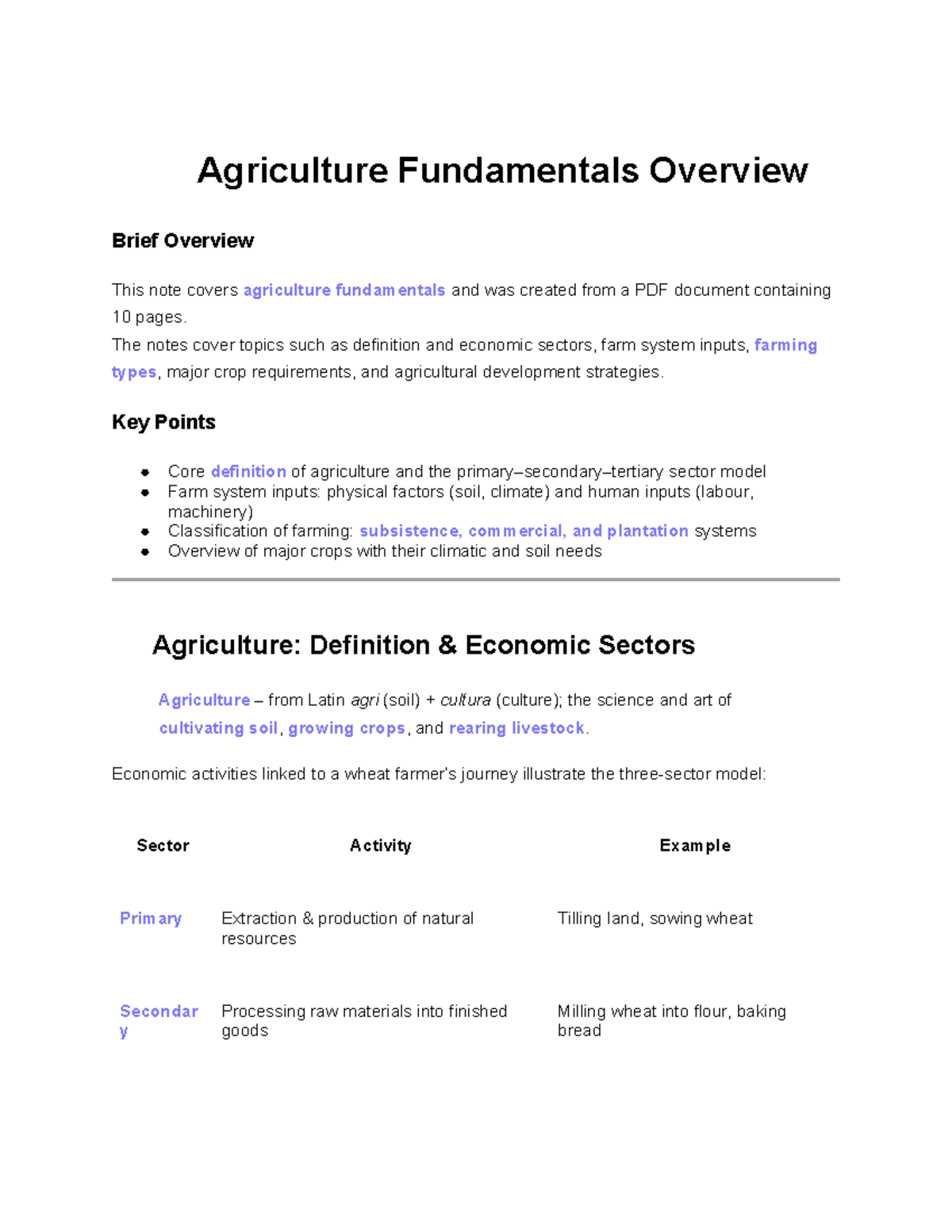 Agriculture Fundamentals: Key Concepts & Farming Types Overview - Studocu