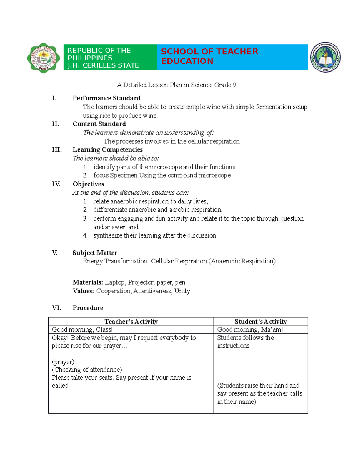 DLP-cellular-respiration- Anaerobic - A Detailed Lesson Plan in Science ...