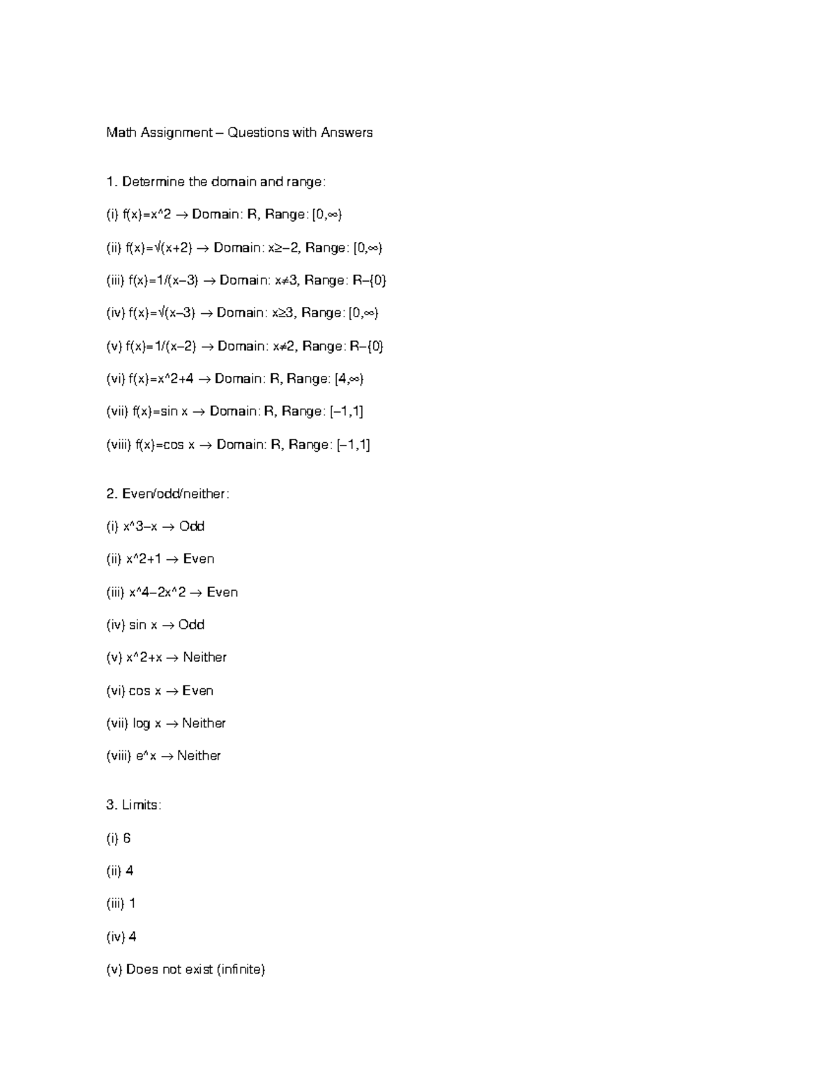 Math Assignment Solutions: Questions & Answers 1 - Studocu