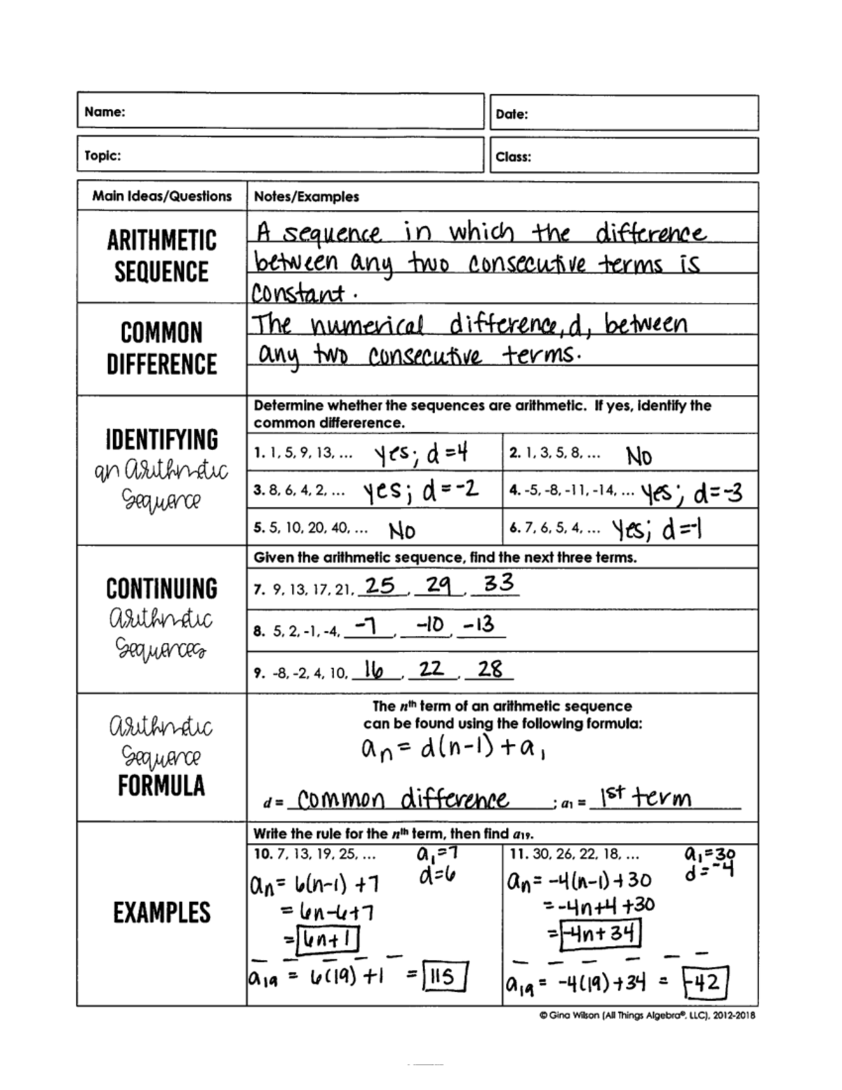 MATH 3-6: Arithmetic Sequences and Common Differences Notes - Studocu