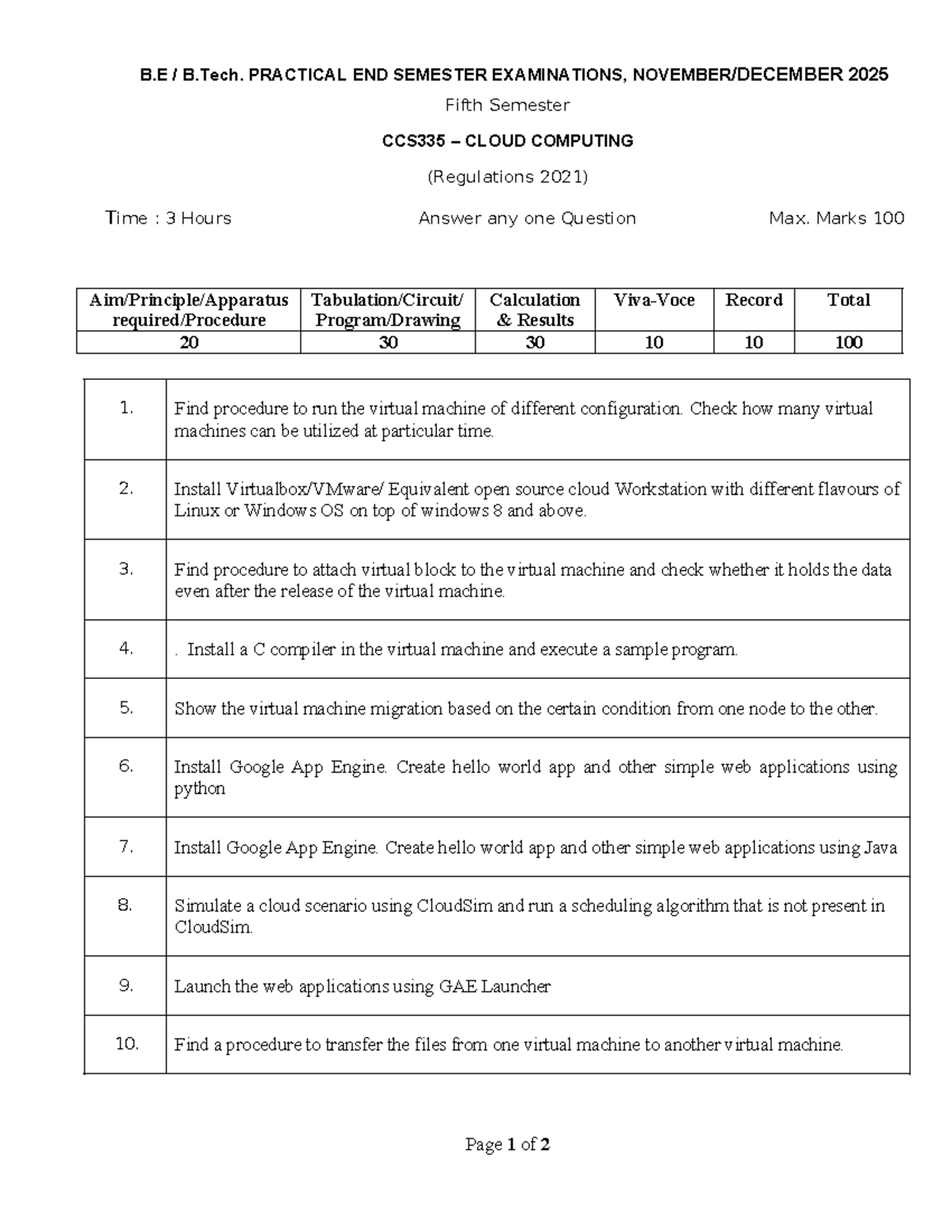 CCS335 Cloud Computing Practical Exam Set 1 - 5th Sem 2025 - Studocu