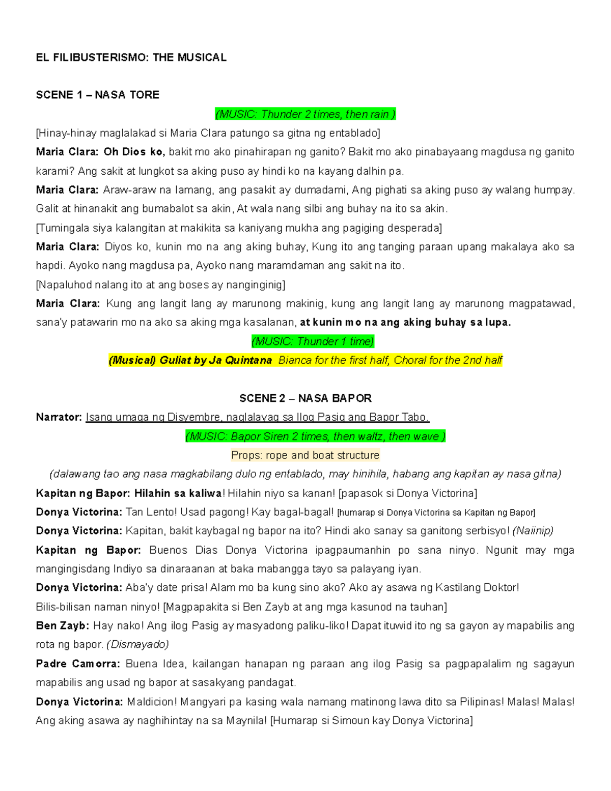 Edited-EL-FILI - El Fili Script: Ang Musical na Pagsusuri ng El Filibusterismo - Studocu