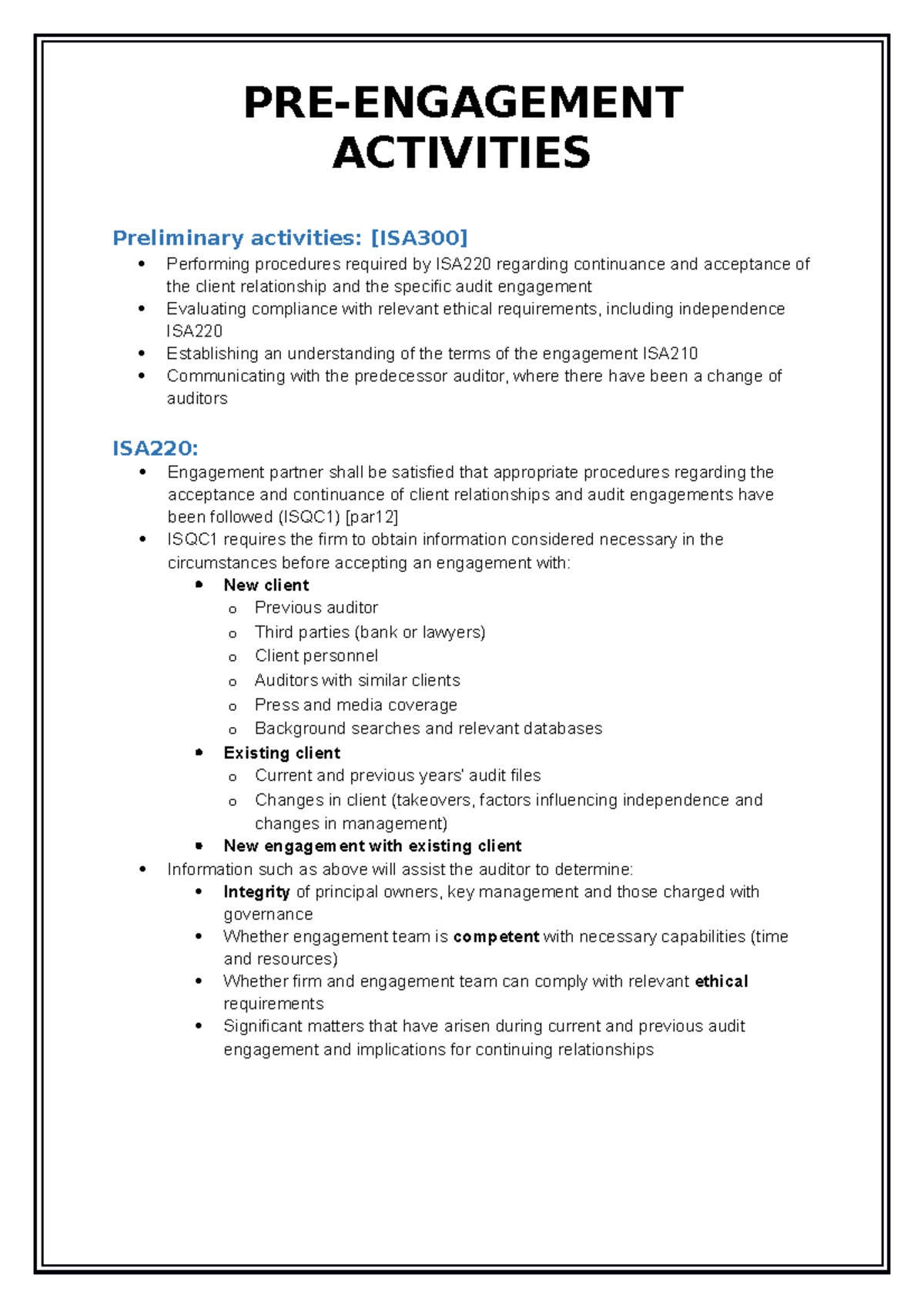 Pre-Engagement Activities - PRE-ENGAGEMENT ACTIVITIES Preliminary ...