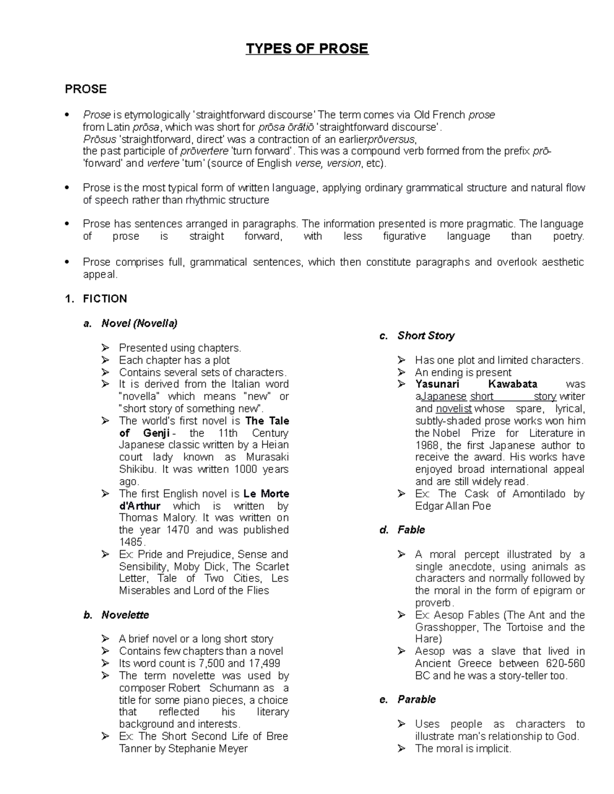 Types of Prose: Understanding Fiction and Non-fiction Forms - Studocu