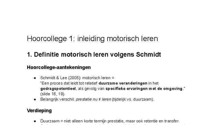Hoorcollege 1 & 2: Motorisch Leren en Dynamische Systeemtheorie ...