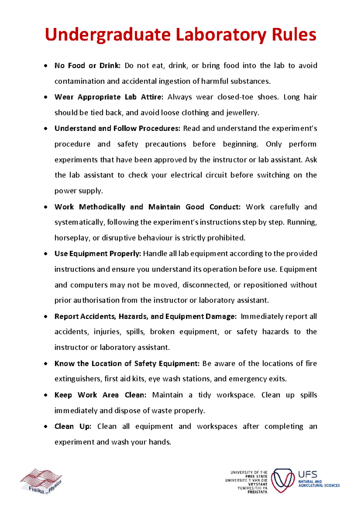 Undergraduate Lab Rules: Safety and Conduct Guidelines - Studocu