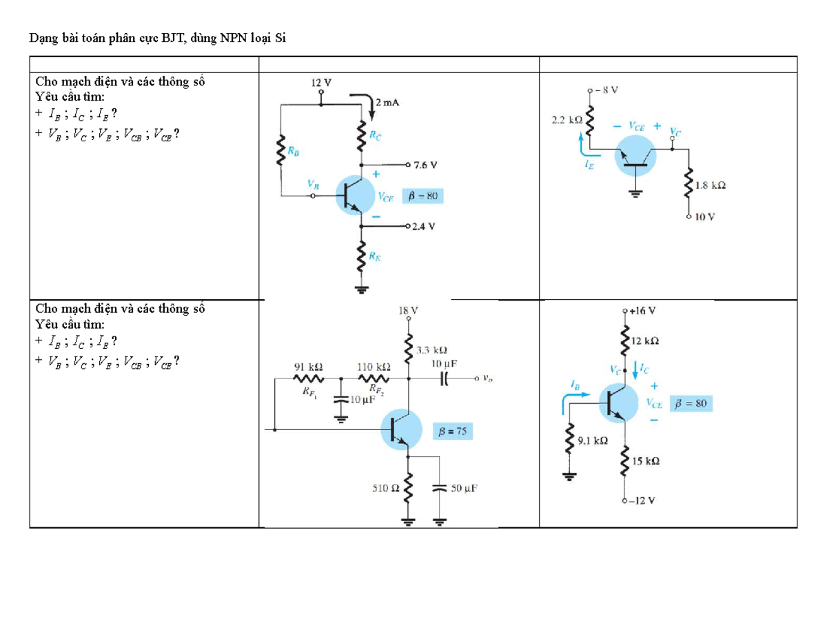 Bài Tập Cuối Kỳ Mạch Điện Tử - Dạng Bài Toán BJT và Op Amp - Studocu