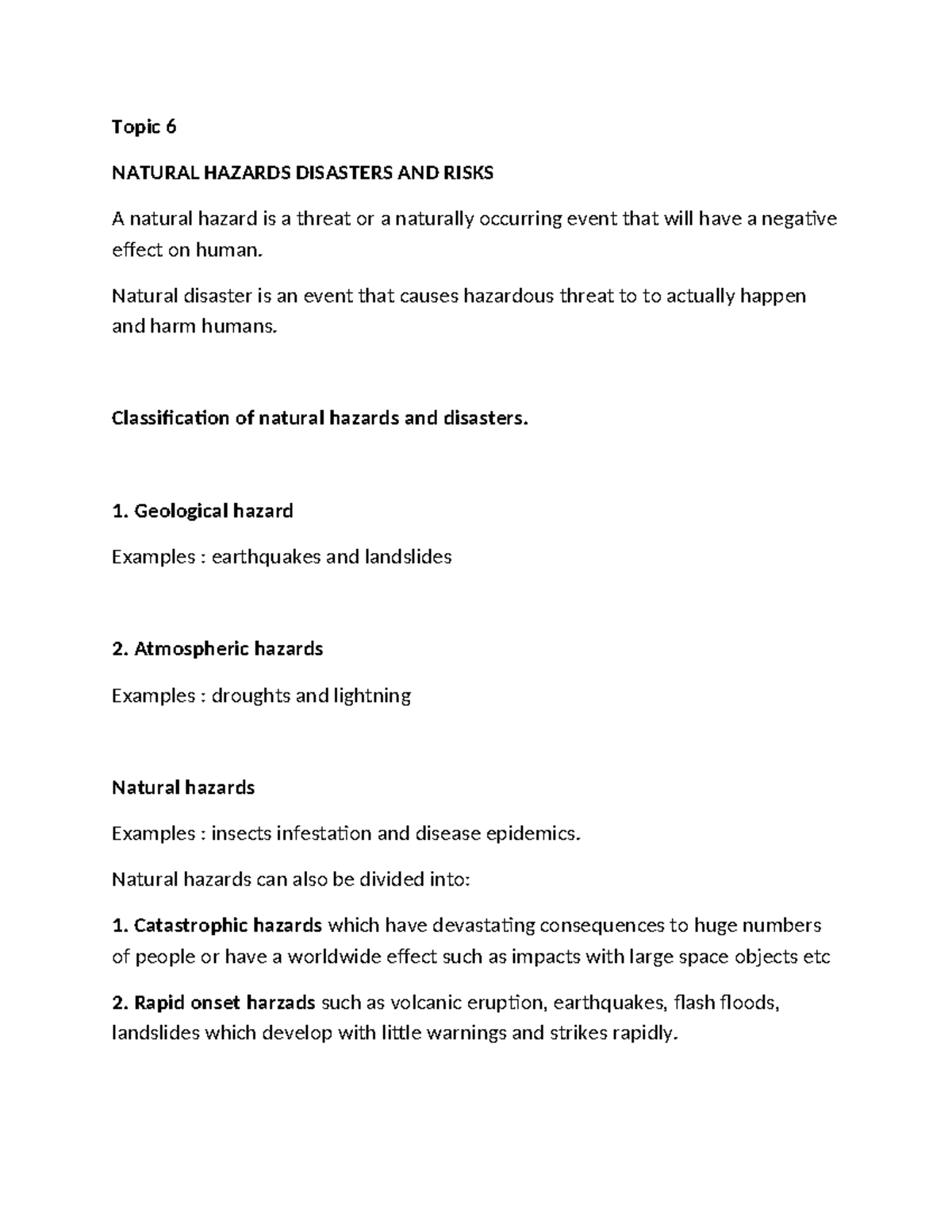 Natural Hazards and Environmental Impacts - Topic 6 & 7 Notes - Studocu