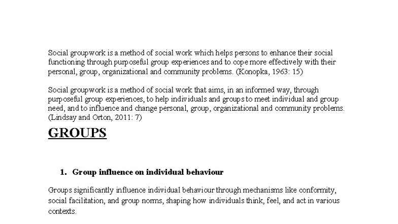 Social Work 101: Understanding Group Dynamics and Practices - Studocu