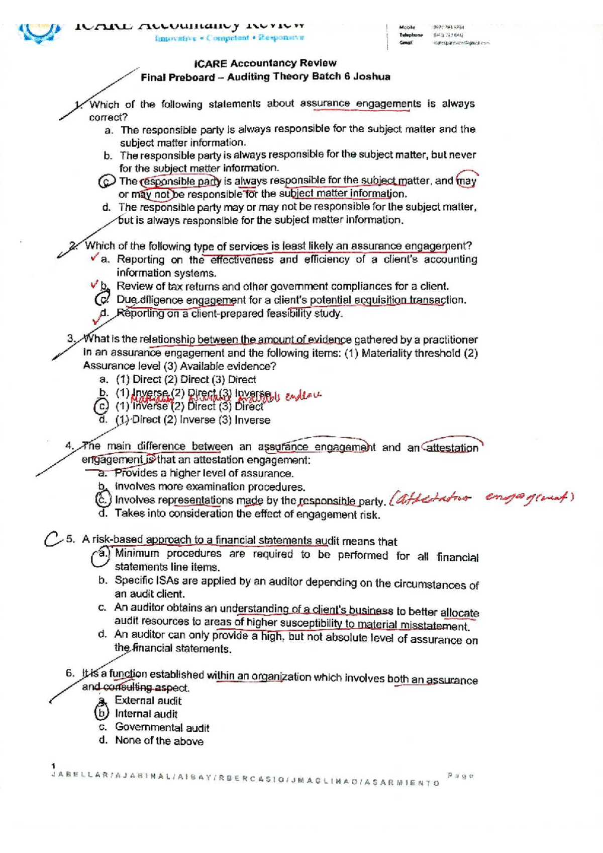 ICARE Accountancy Review: Final Preboard Auditing Theory Exam - Studocu