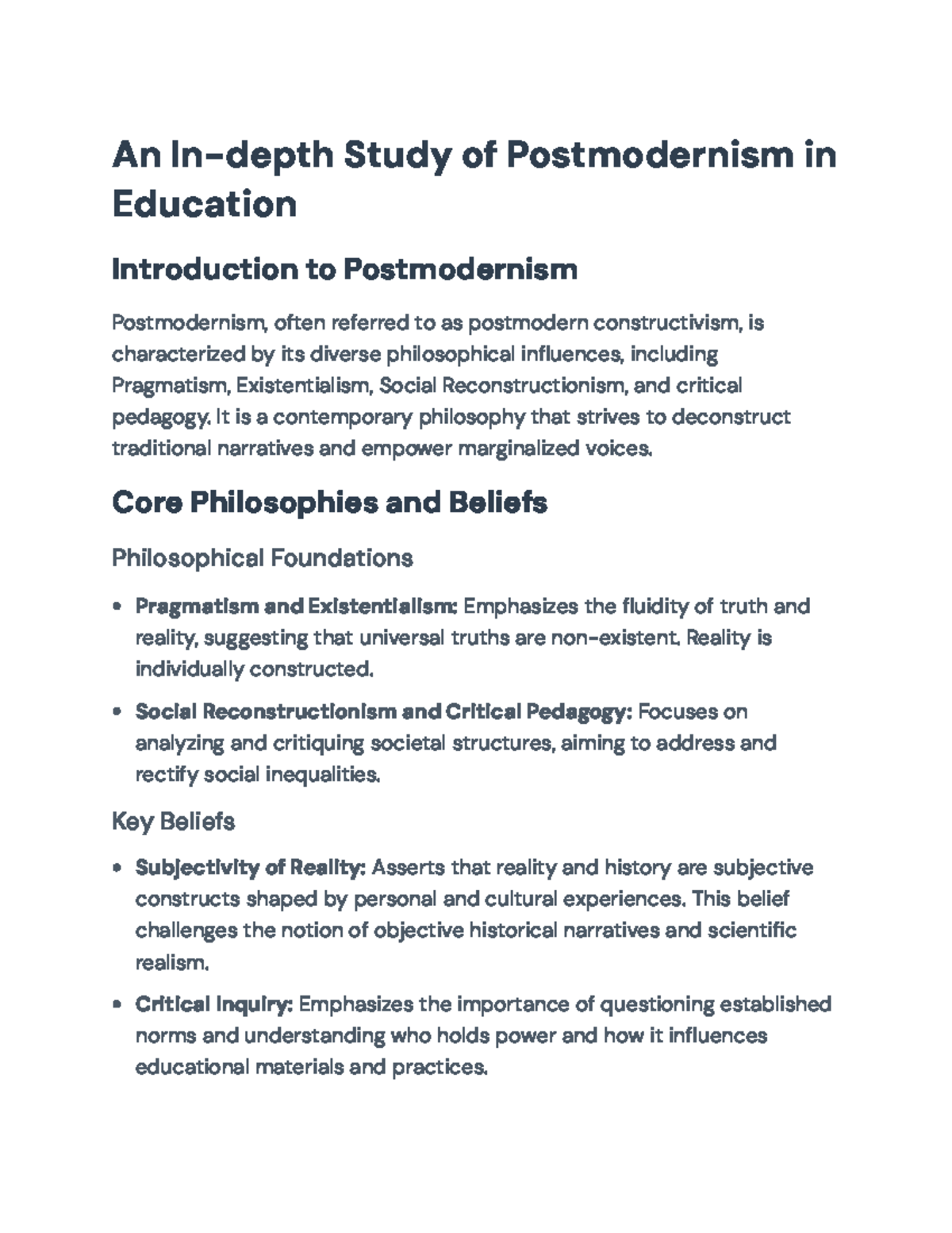 Postmodernism in Education: Philosophical Foundations and Impacts - An ...