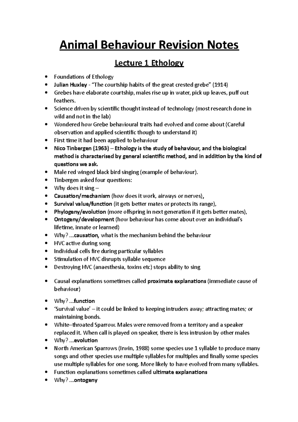 Animal Behaviour Revision Notes (Course Code: ANB101) - Studocu