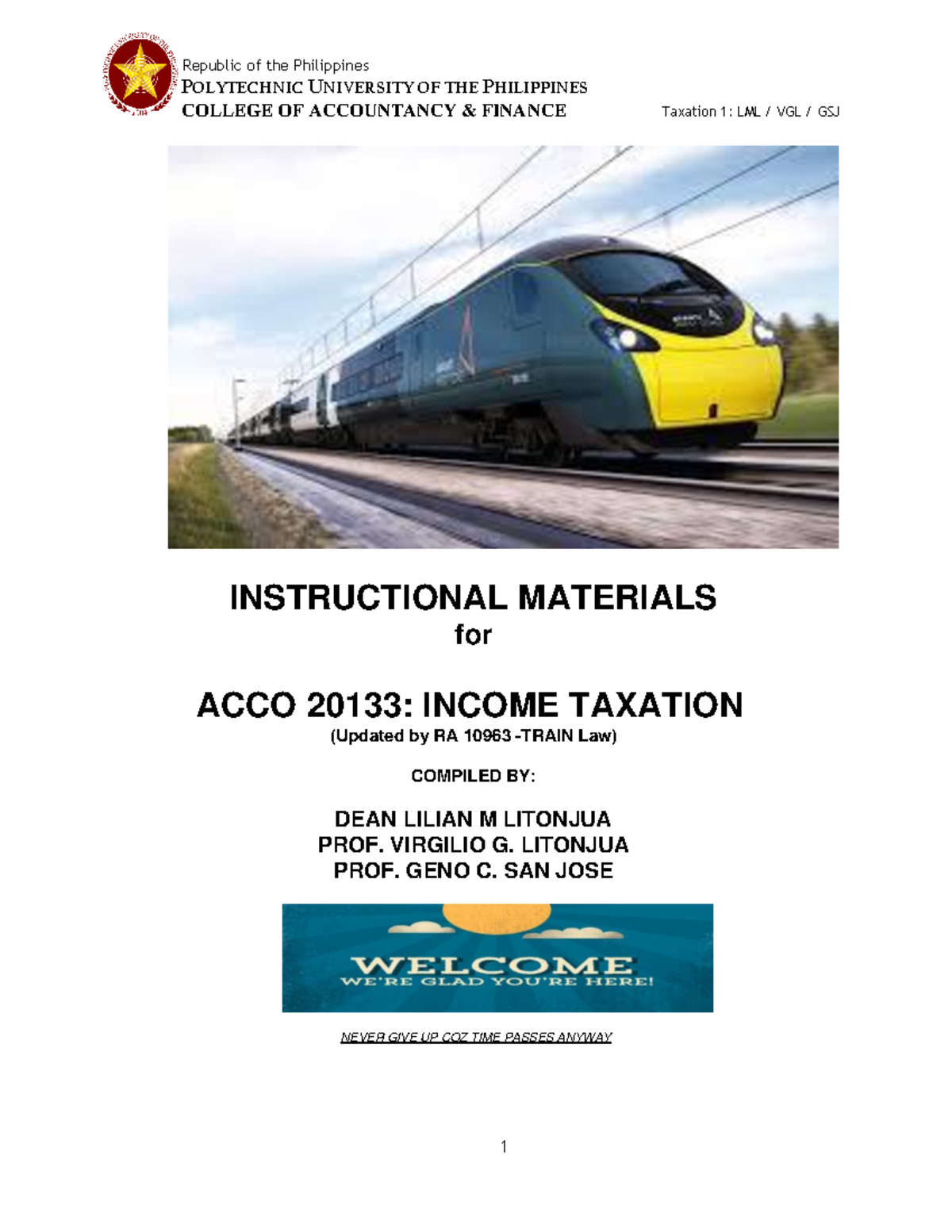 ACCO 20133: Income Taxation Instructional Materials - Revised by ...