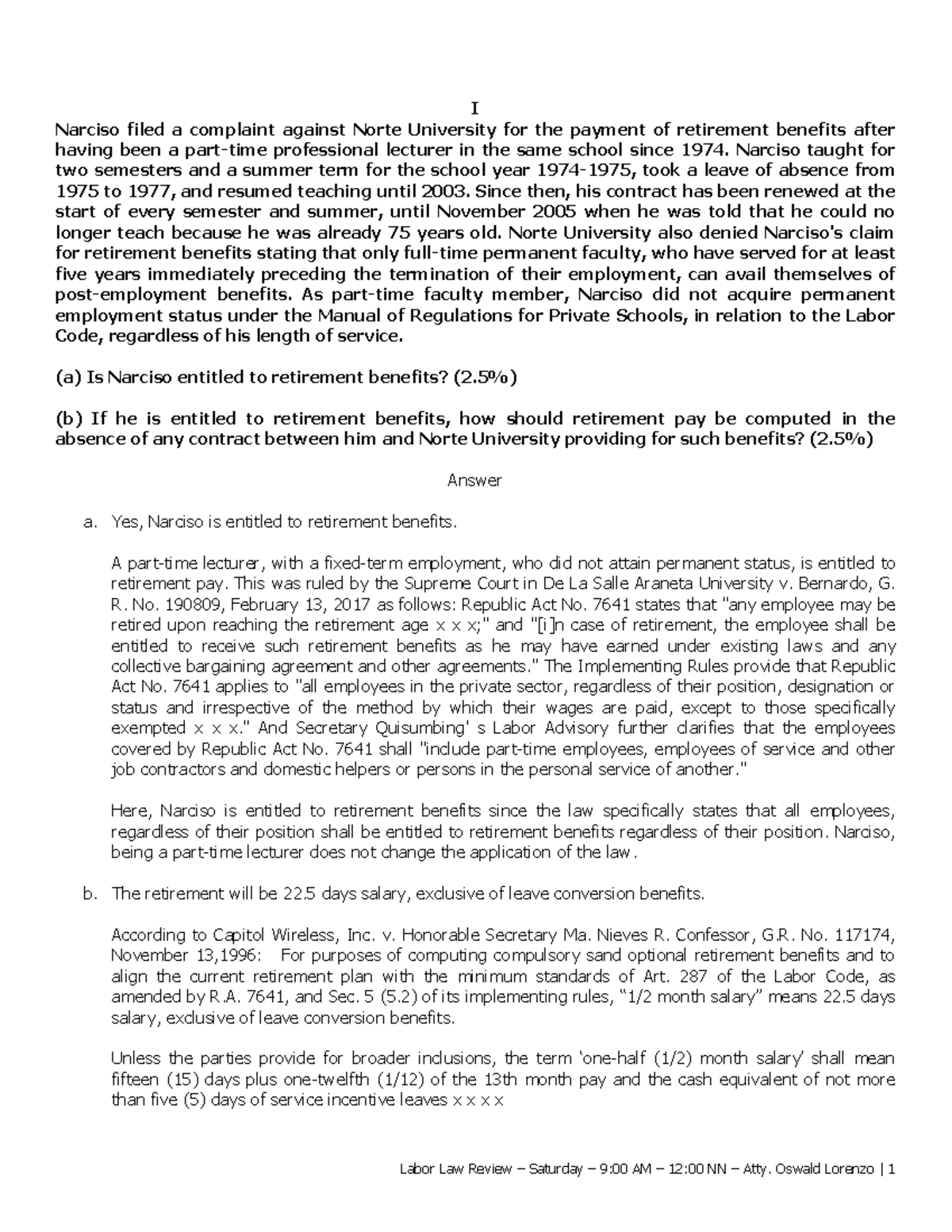 Labor Law Review: Answers to Bar Questions (2023) - Studocu