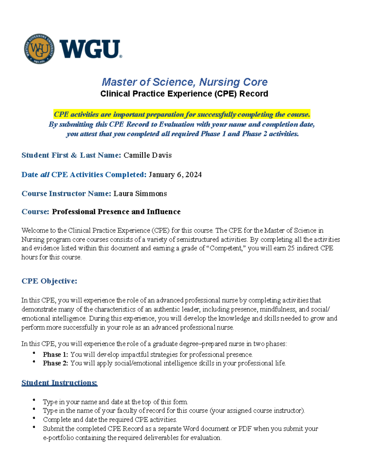 CPE Record for Professional Presence and Influence - Camille Davis ...