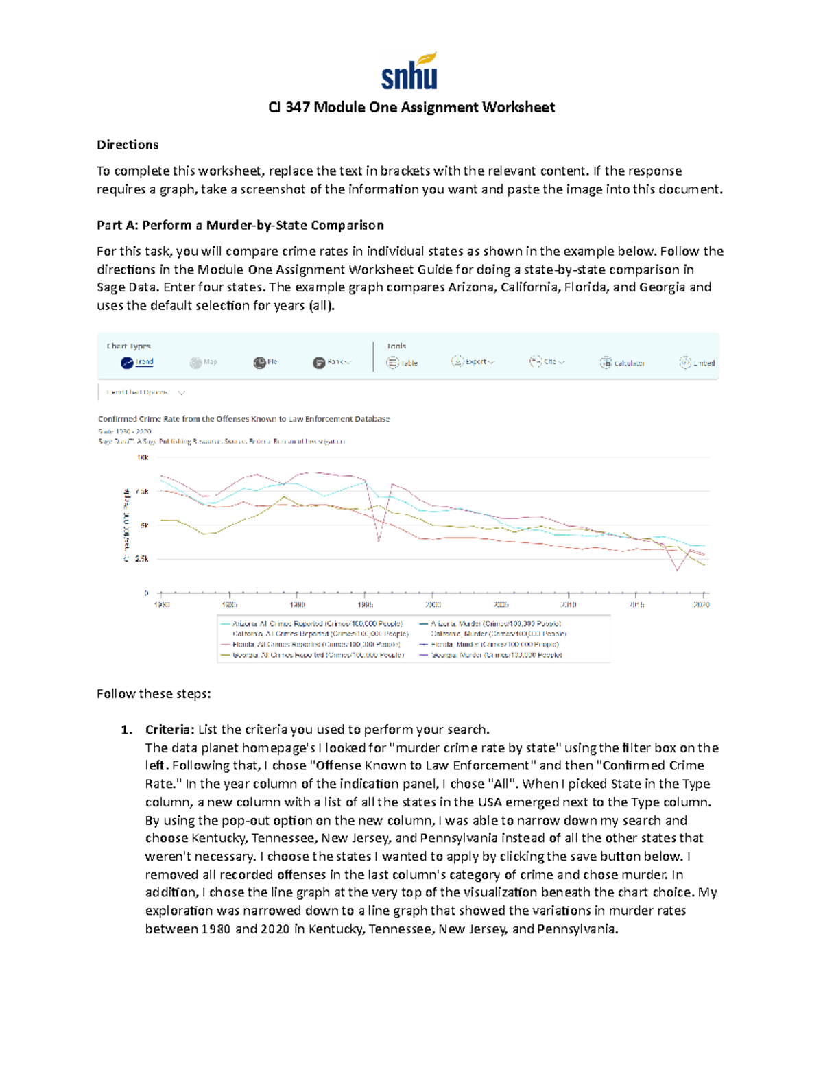 CJ 347 Module One Assignment: Murder Rate Comparison Analysis - Studocu