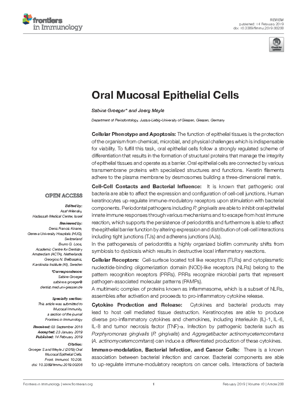FIMM-10: Review of Oral Mucosal Epithelial Cells and Their Role in ...