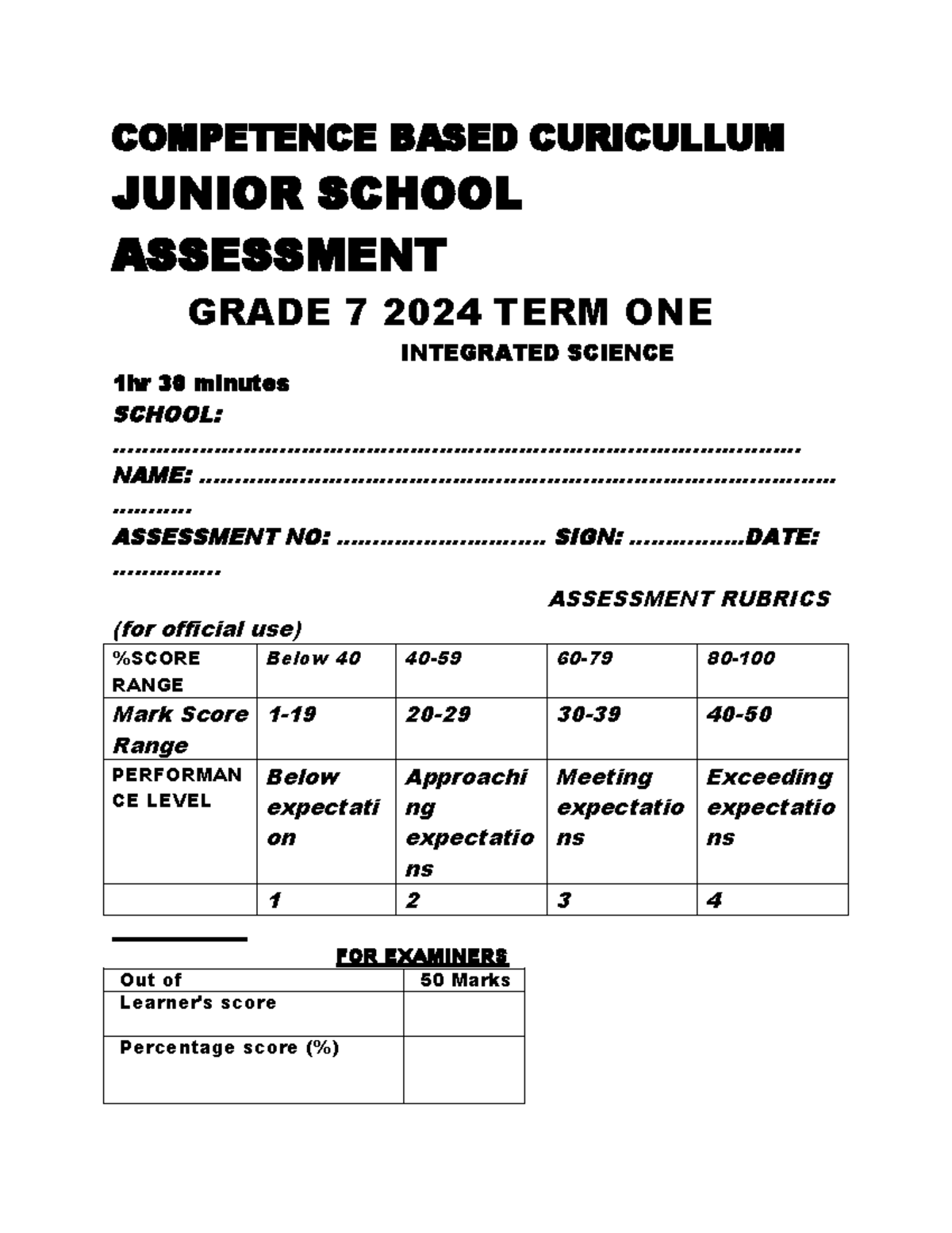 Grade 7 Integrated Science QST 2024 Teacher - COMPETENCE BASED ...