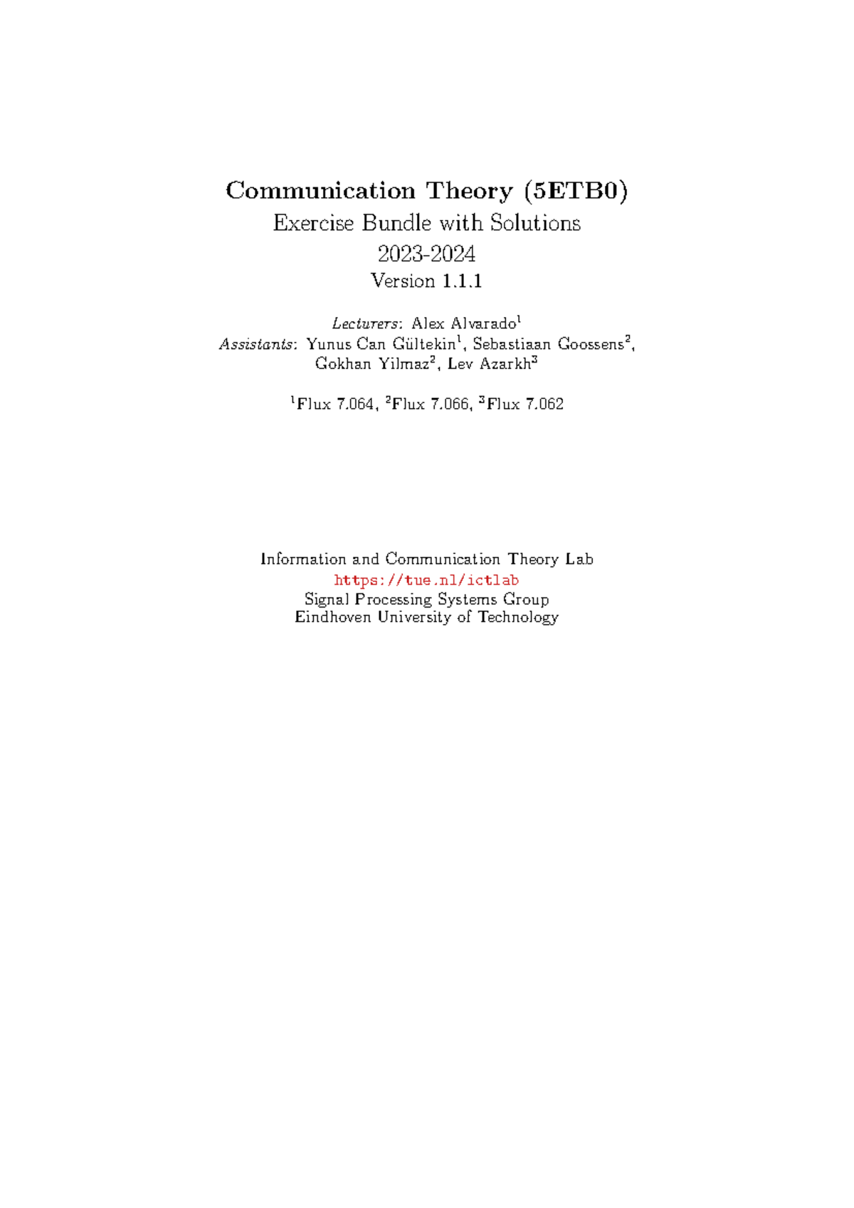 5ETB0 2023-2024 Communication Theory Exercise Bundle with Solutions ...