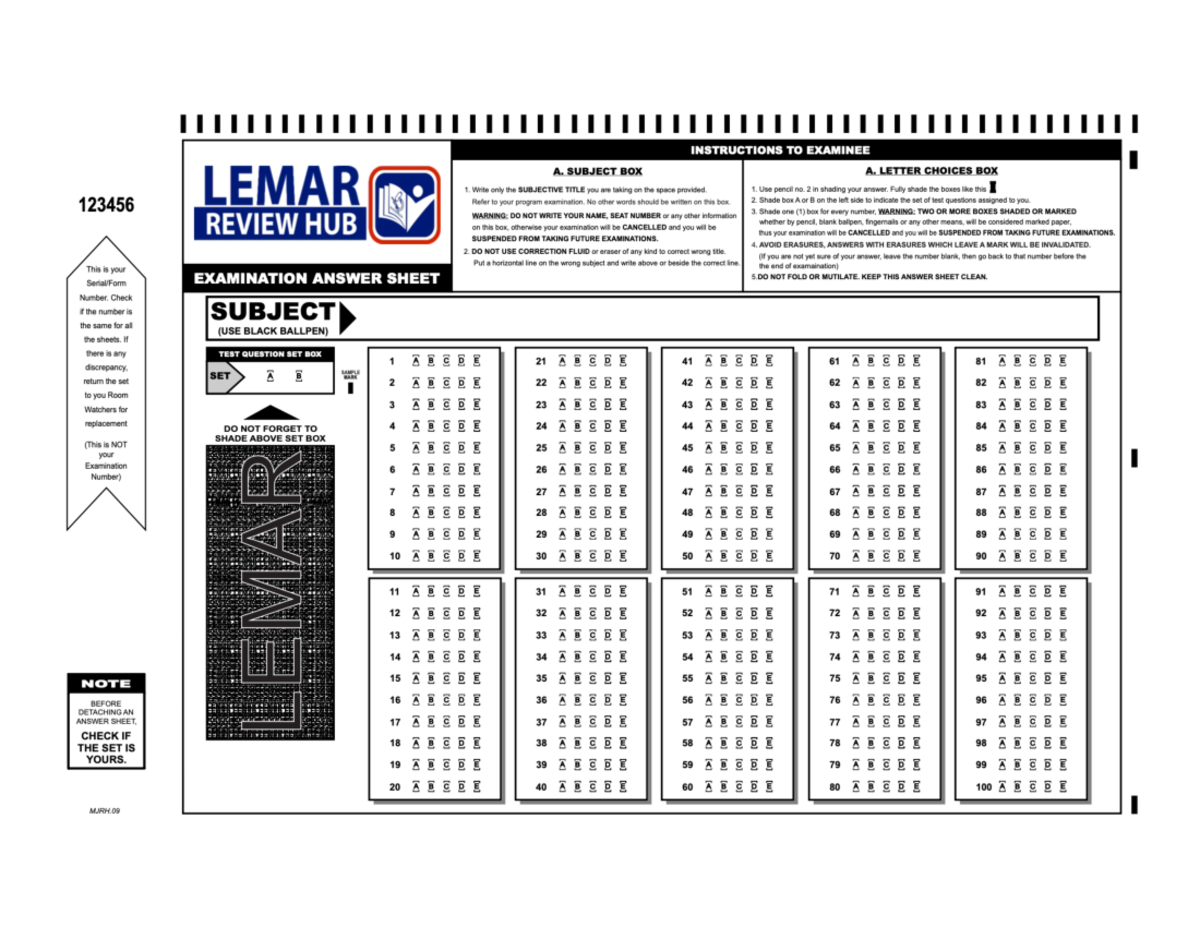 Exam Instructions and Answer Sheet Guidelines (MJRH.09) - Studocu