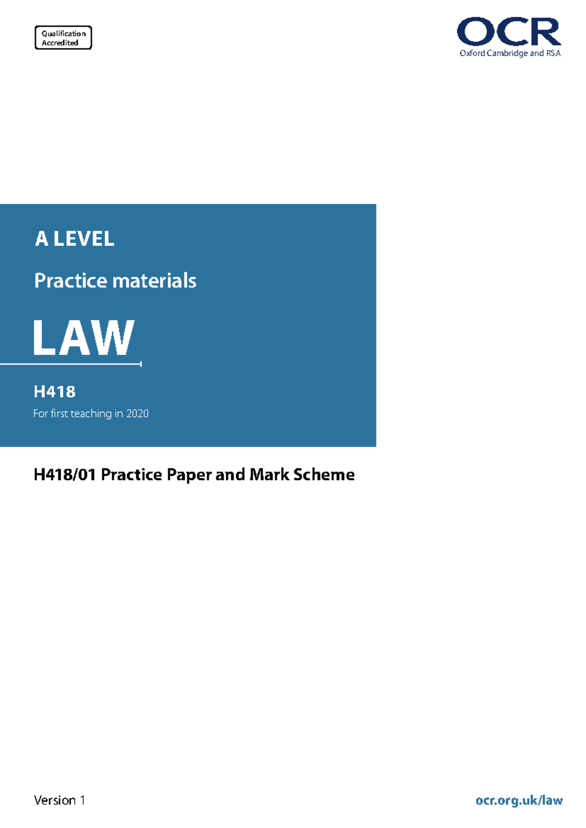 A Level Law H418/01 Practice Paper: Exam Revision Guide - Studocu