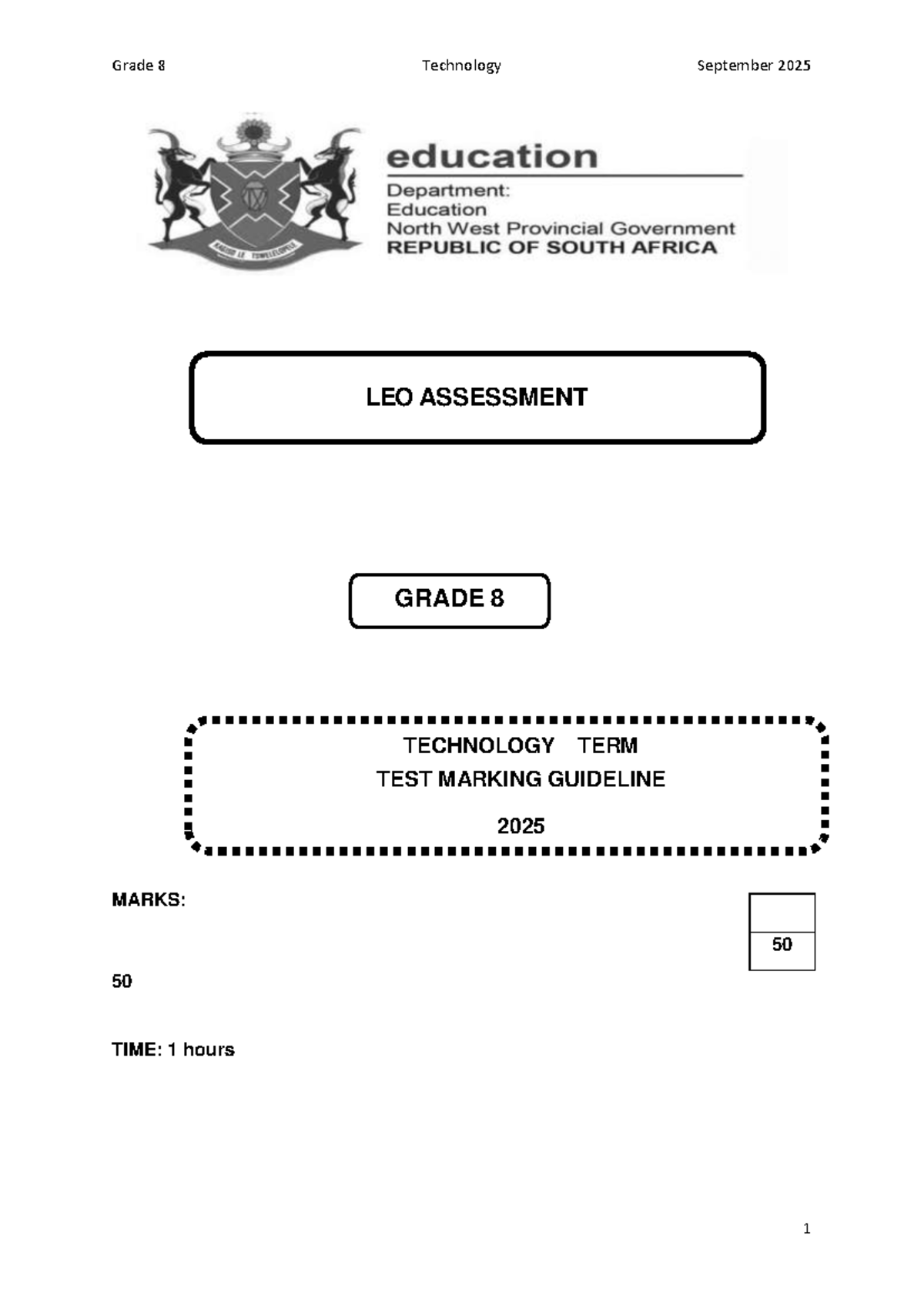 Grade 8 Technology Term 3 Test Marking Guide 2025 - Studocu