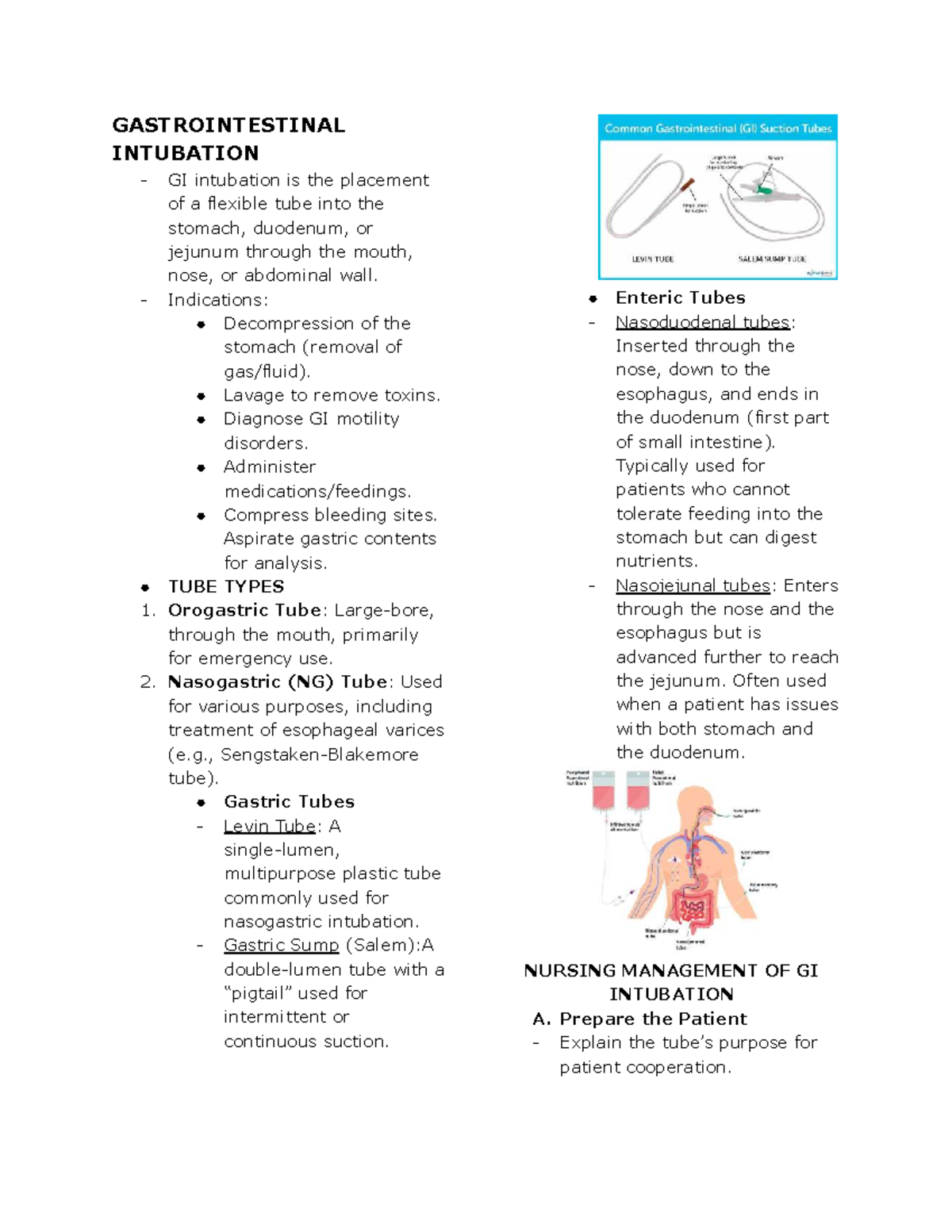 GASTROINTESTINAL INTUBATION: Nursing Management & Tube Feeding (D2 ...