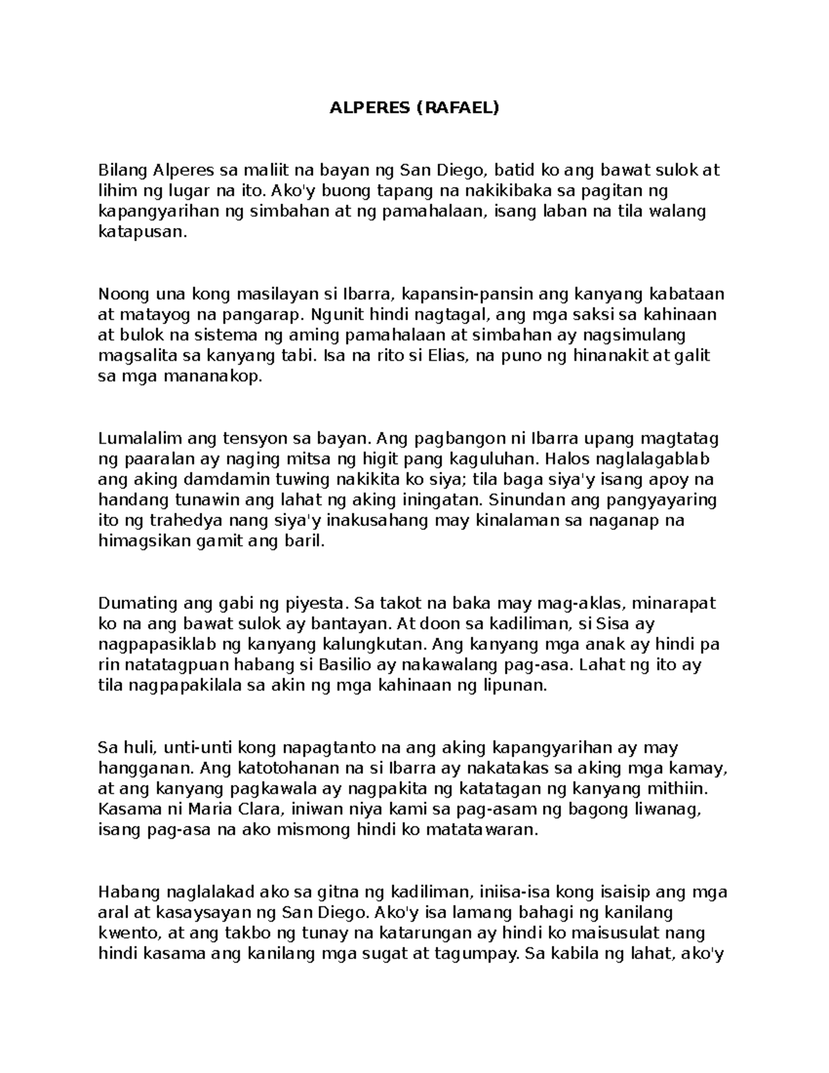 Alperes Monologue: Isang Pagsusuri sa San Diego sa Pananaw ni Rafael ...